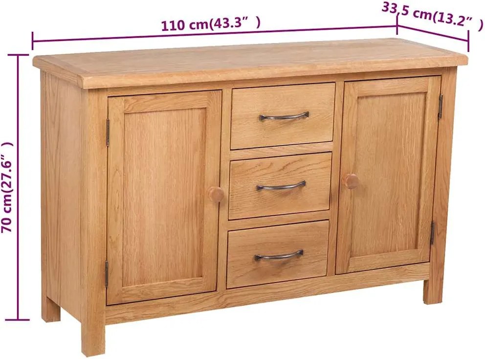 Příborník se 3 zásuvkami 110x33,5x70 cm masivní dubové dřevo 241677