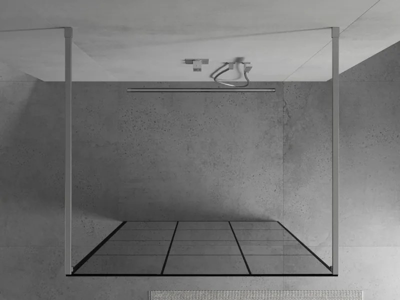 Mexen Kioto, průchozí sprchová zástěna 100 x 200 cm, 8mm sklo čiré/černý vzor, 2x chromová stabilizační rozpěra, 800-100-002-01-77