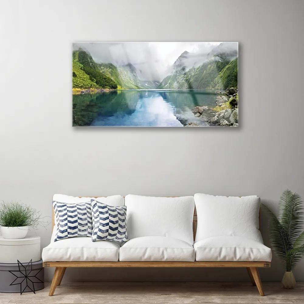 Obraz na skle Hora Jezero Krajina 100x50 cm