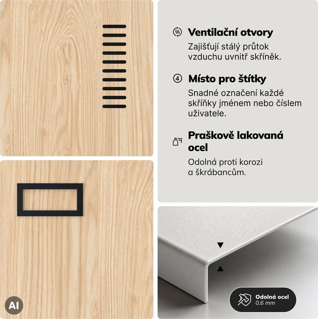 Zaměstnanecká skříňka čtyřkomorová antracitová/dub sonoma, 800x1800x500 mm: KACPER Eco Design