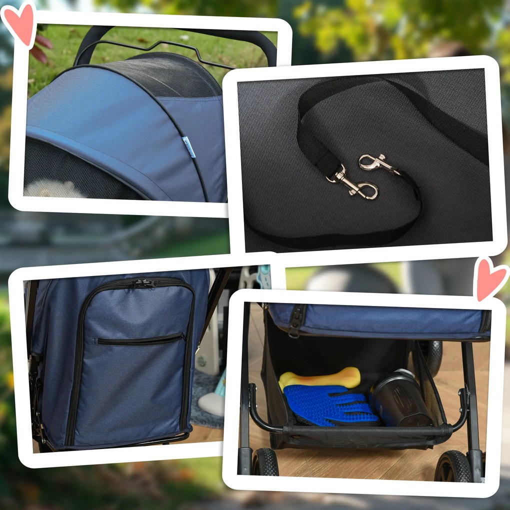 PawHut kočárek pro kočky Oxford Blue 76,5x52x95cm pro malé psy a kočky, skládací a lehký