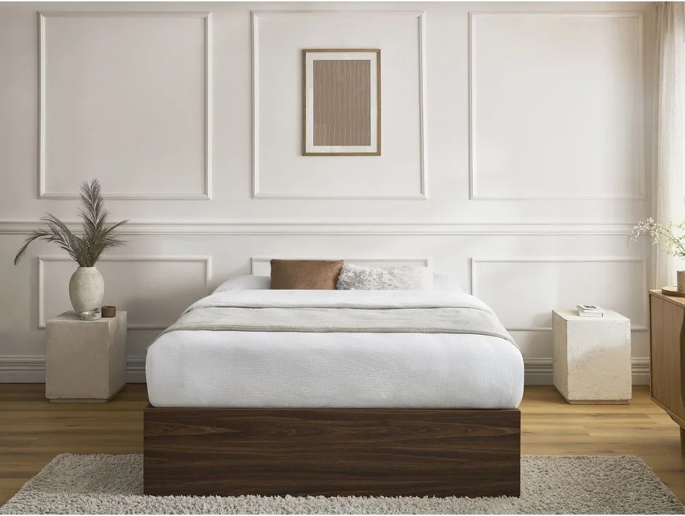 Tmavě hnědá dvoulůžková postel z dřevotřísky v dekoru břízy s úložným prostorem/bez čela s roštem 180x200 cm Mara – Bobochic Paris