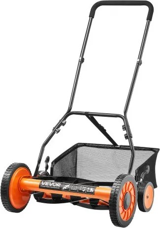 Ruční vřetenová sekačka VEVOR 45 cm, 5 nožů, bez motoru, nastavitelná výška sečení 35-62 mm, sekačky s víkem na trávu pro zelené trávníky, příjezdové cesty a dvory