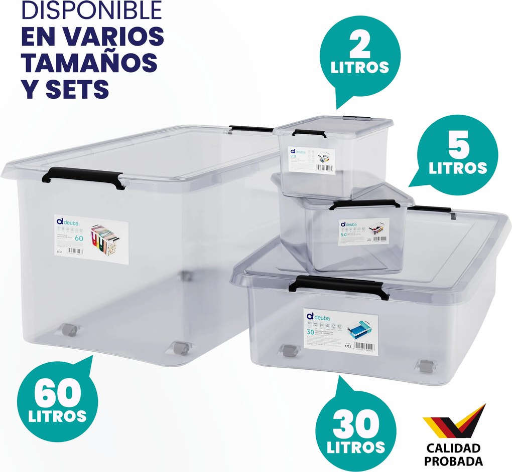Úložný box sada 4 ks průhledná 60x40x35cm 60L stohovatelný