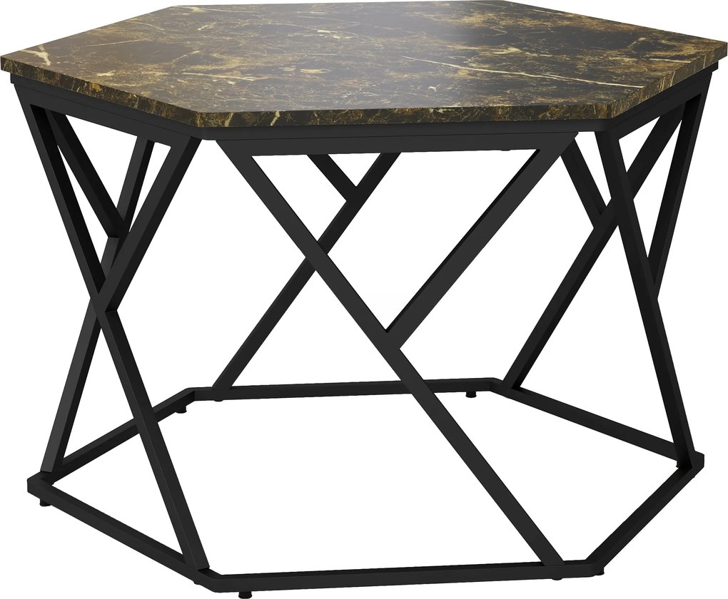 HOMCOM Moderní konferenční stolek s faux mramorovou deskou a MDF a ocelovou konstrukcí, 81x70x51,2cm, Černý | Aosom
