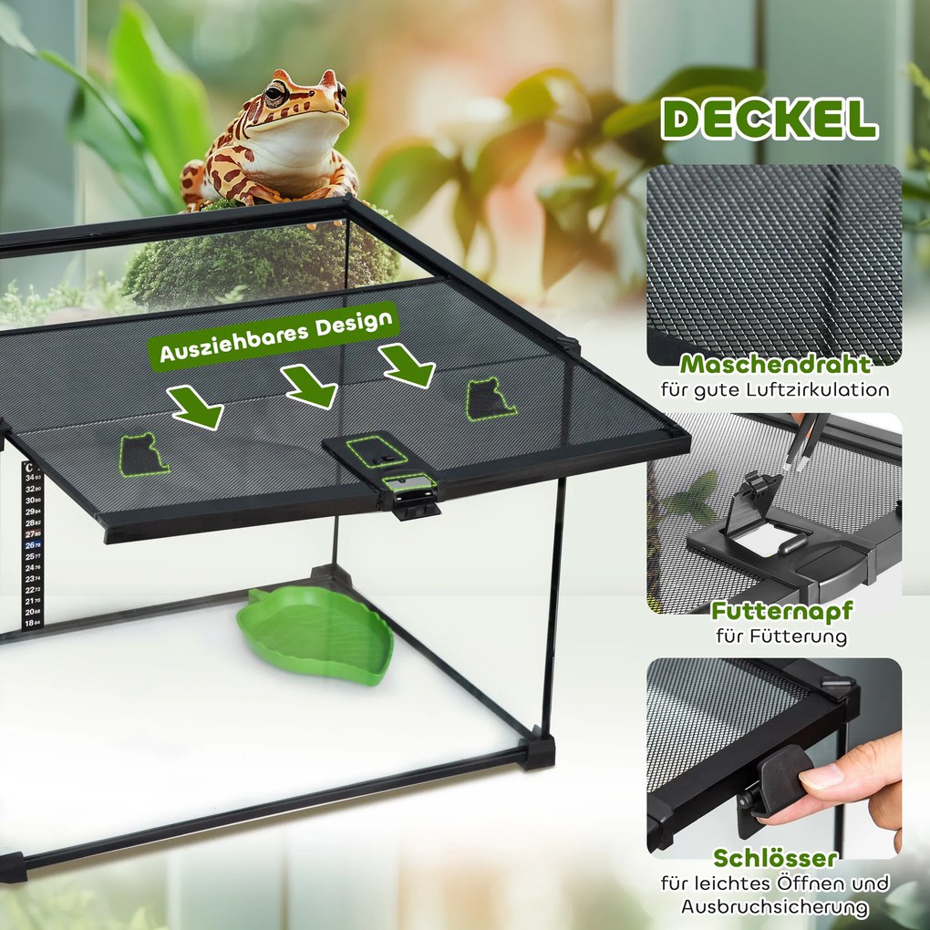 PawHut terárium pro plazy 50 x 30 x 35 cm, skleněný teráriový box pro chov plazů, kovová konstrukce