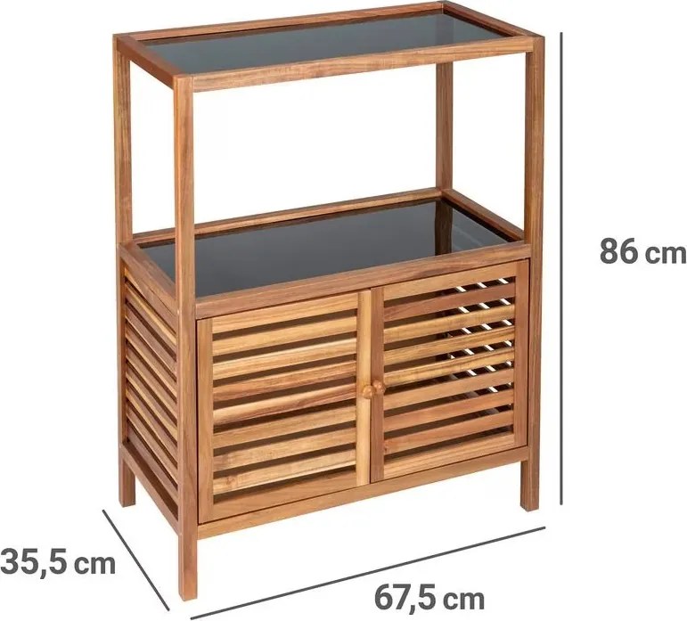 Koupelnový regál se skříňkou z akátového dřeva FONDI, výška 86 cm