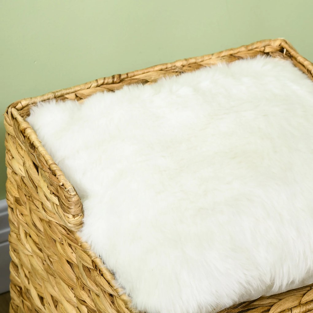 PawHut ratanová kočičí jeskyně 2-úrovňový polštář vodní hyacint hnědý do 5 kg