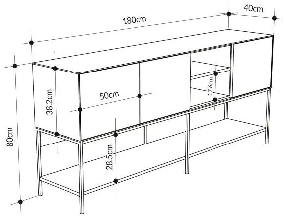 Komoda Houseland Amira 180 cm šedo-zelená