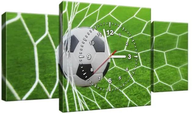 Tištěný obraz s hodinami Fotbalový míč v bráně 80x40cm ZP3872A_3AX