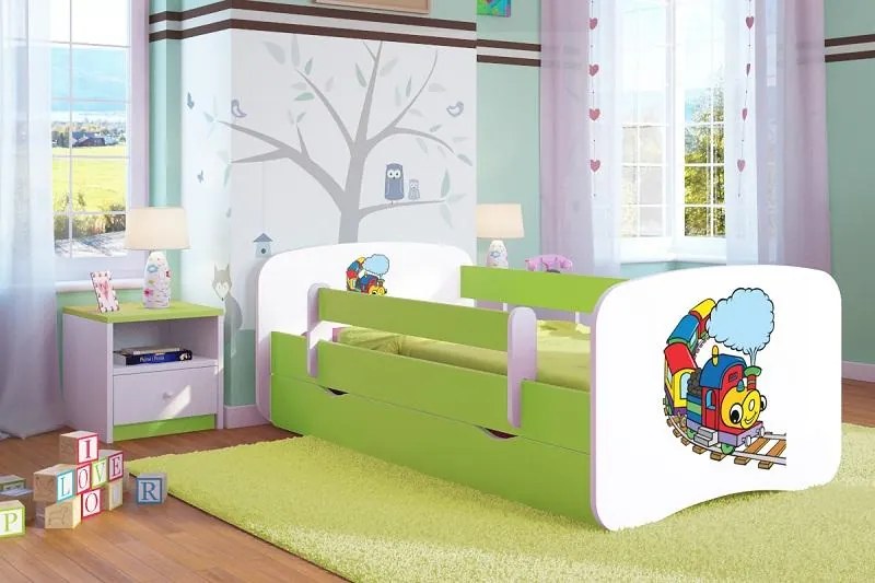 Ourbaby Dětská postel se zábranou Ourbaby - Veselý vláček 140 x 70 cm