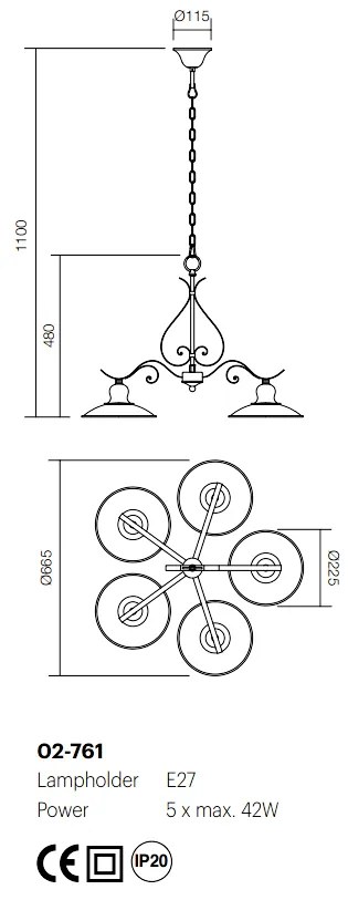 Incanti Retro kovový lustr Lena Průměr: Ø 59,5 cm