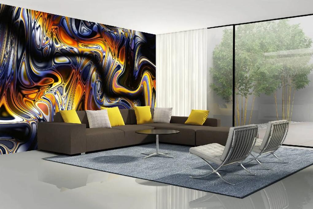 DIMEX | Samolepicí vliesová fototapeta na zeď Horizontální abstraktní pozadí MA-5-2520 | 375 x 250 cm | modrá, bílá, černá, oranžová