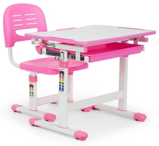 OneConcept Annika dětský psací stůl, dvoudílná sada, stůl, židle, výškově nastavitelné, růžová