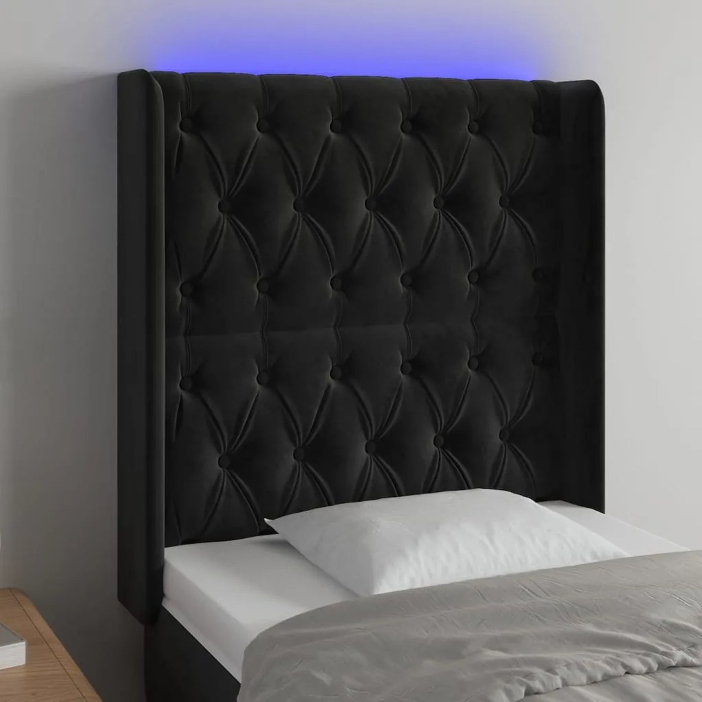 Čelo postele s LED černé 83 x 16 x 118/128 cm samet 3124416