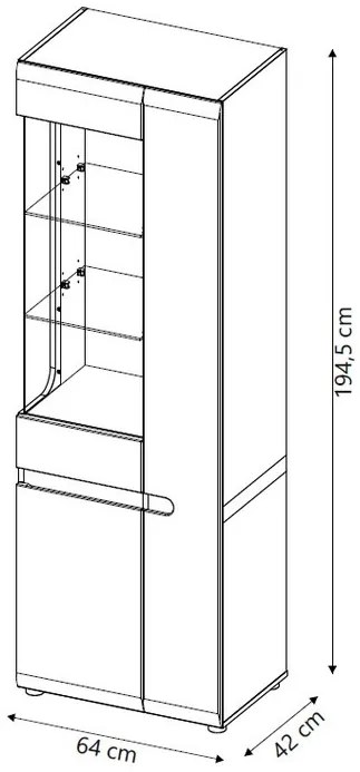 Vysoká vitrína Linate, bílý lesk/dub, levá