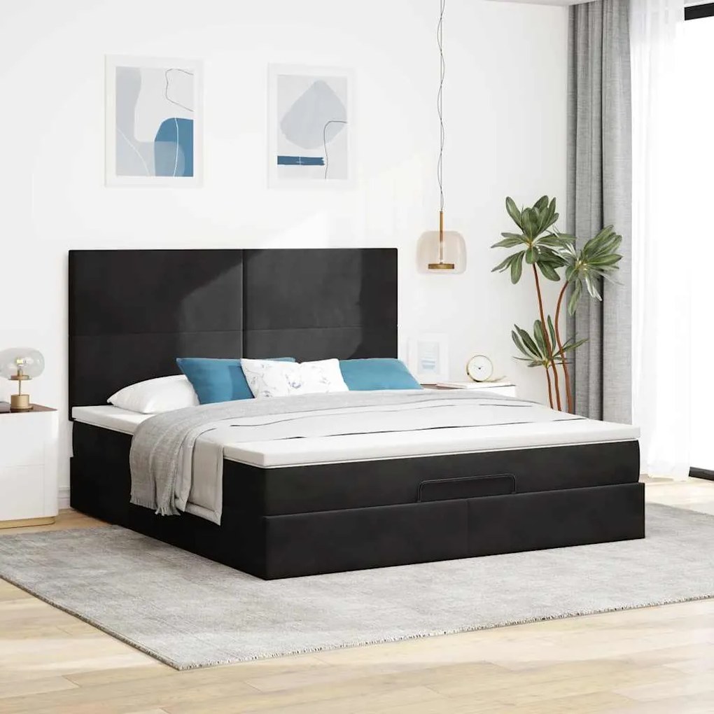 Osmanský rám postele s matracíes černá 180x200cm samet 3314266