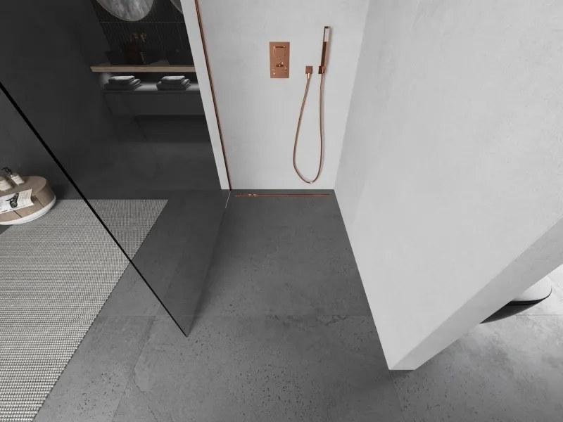 Mexen Kioto L, sprchová zástěna Walk-In 110 x 200 cm, 8mm čiré sklo, růžové zlato profil, 800-110-103-60-00