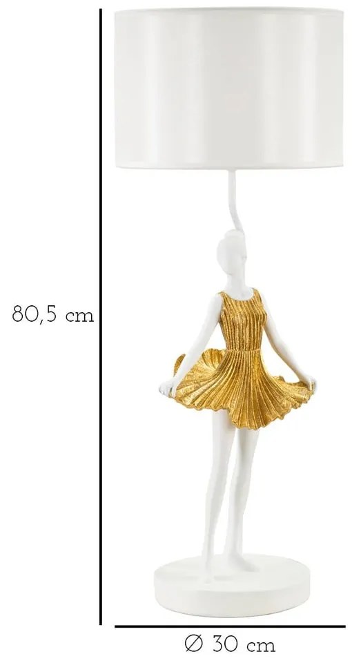 Stolní lampa s textilním stínidlem v bílo-zlaté barvě (výška 90,5 cm) Dancer – Mauro Ferretti