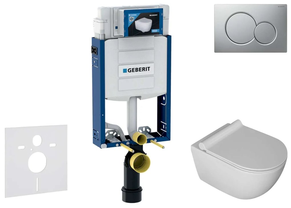 Geberit Kombifix - Set předstěnové instalace, klozetu Gaia a sedátka softclose, tlačítko Sigma01, lakovaný matný chrom SANI15CA1107