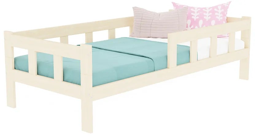 Benlemi Dřevěná jednolůžková postel FENCE 4v1 se zábranou Zvolte barvu: Béžová, Zvolte rozměr: 120x200 cm, Zvolte zábranu: S otevřeným vstupem