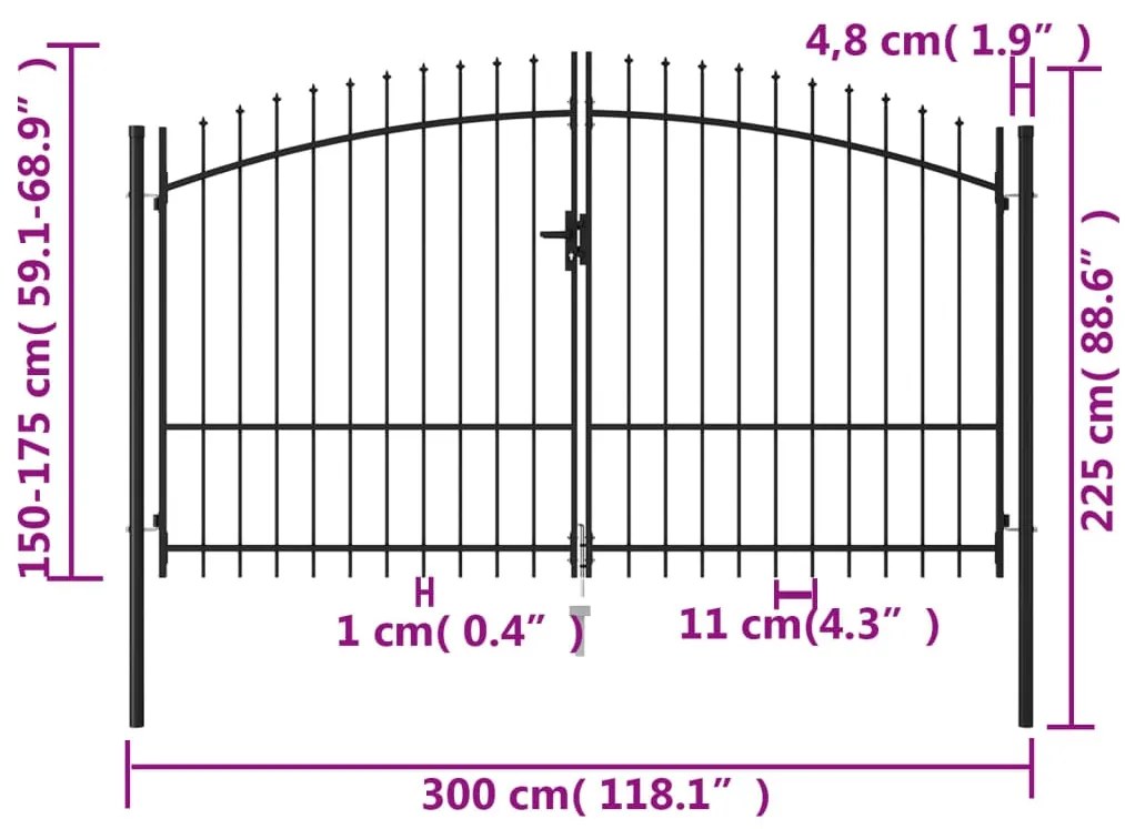 vidaXL Marketos Plotová branka Woerden s dvojitými dveřmi a hroty nahoře 299,5 x 224,5 cm