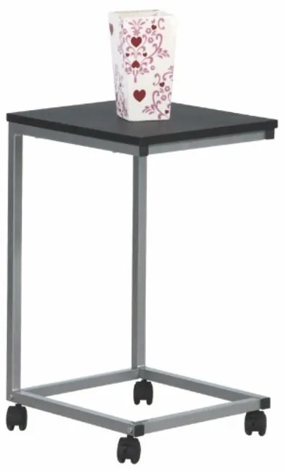 Příruční stolek, černá/kov stříbrná, MANNY