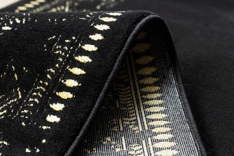 Dywany Łuszczów, Koberec běhoun Gloss 408C 86 geometric black/gold, 80x300, černá, obývací pokoj