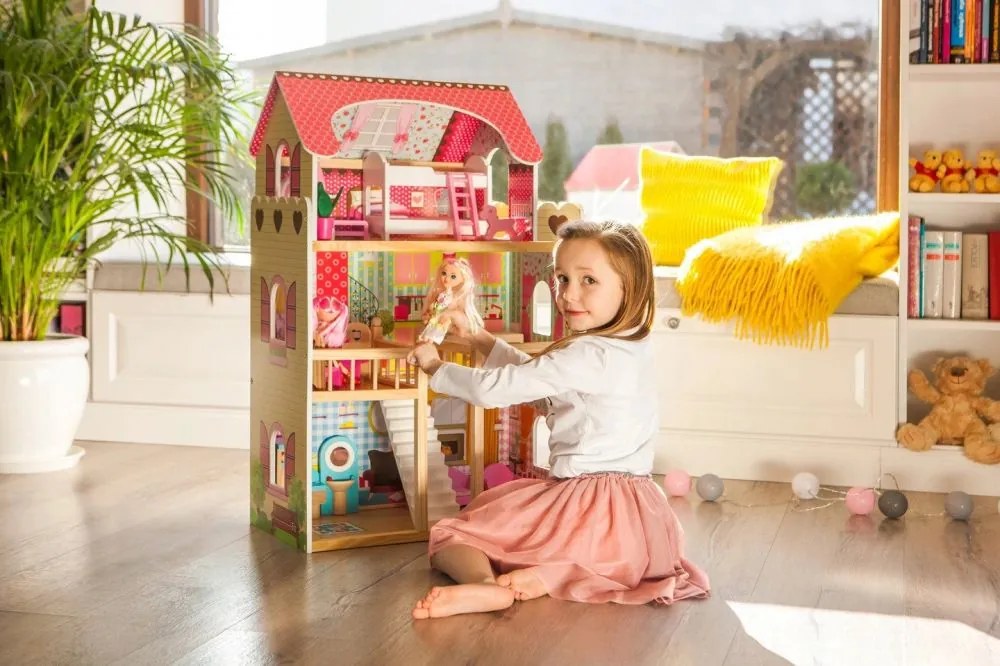 EcoToys Dřevěný domeček Rezidence+ 2 panenky, ZA-4109
