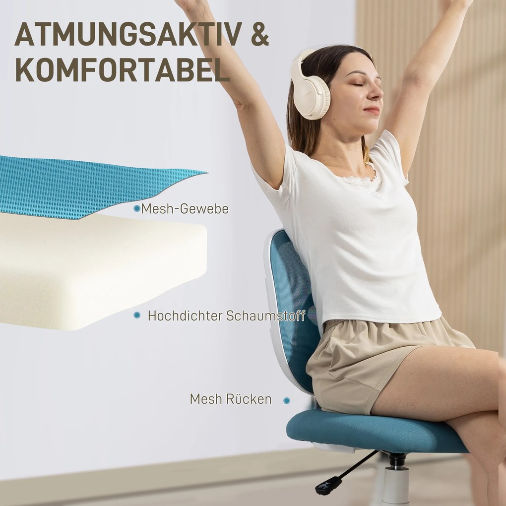 HOMCOM Kancelářská židle, ergonomická židle s C-tvarovanou opěrkou zad, výškově nastavitelná, modrá