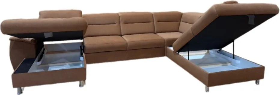 Rozkládací rohová sedačka SCANDURO U 366x173cm – rozklad a úložný prostor pravý roh hnědá - Maya 06