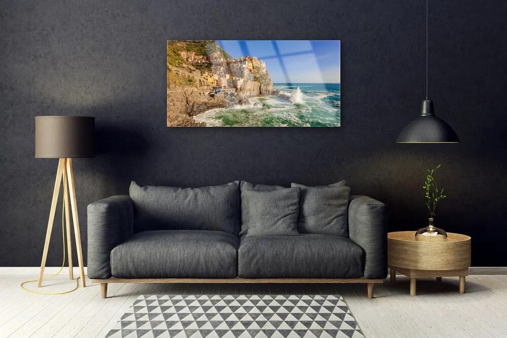 Obraz na skle Moře Hory Krajina 120x60 cm