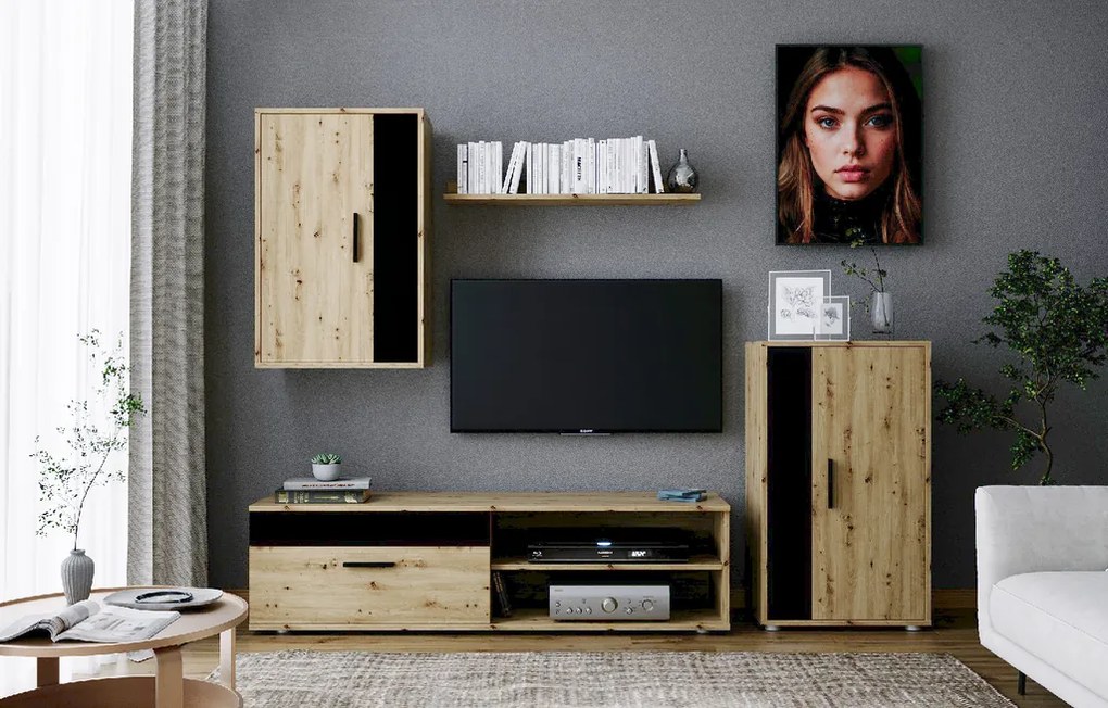 HALMAR BENSON obývací stěna dub artisan/černá