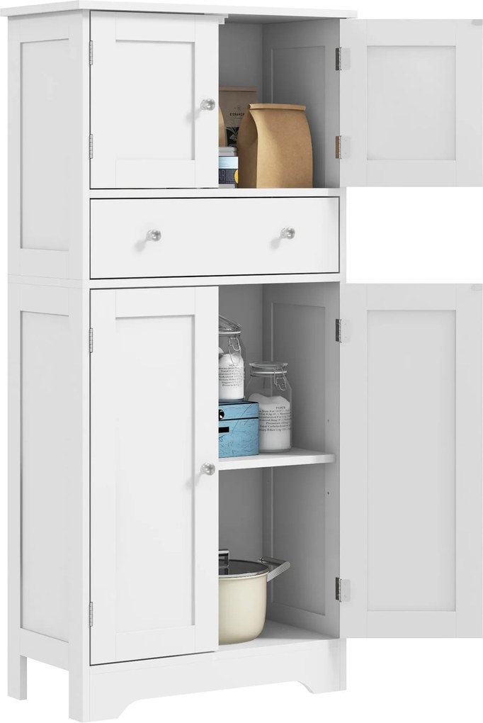 HOMCOM Moderní Kuchyňský Kabinet Buffet s Úložným Prostorem a Regály, Zásuvkou pro Jídelnu a Obývací Pokoj, 60 x 30 x 128 cm, Bílá | Aosom