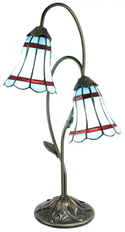 Modrá stolní Tiffany lampa 2 stínidla červené pruhy RedLine – 35x18x61 cm