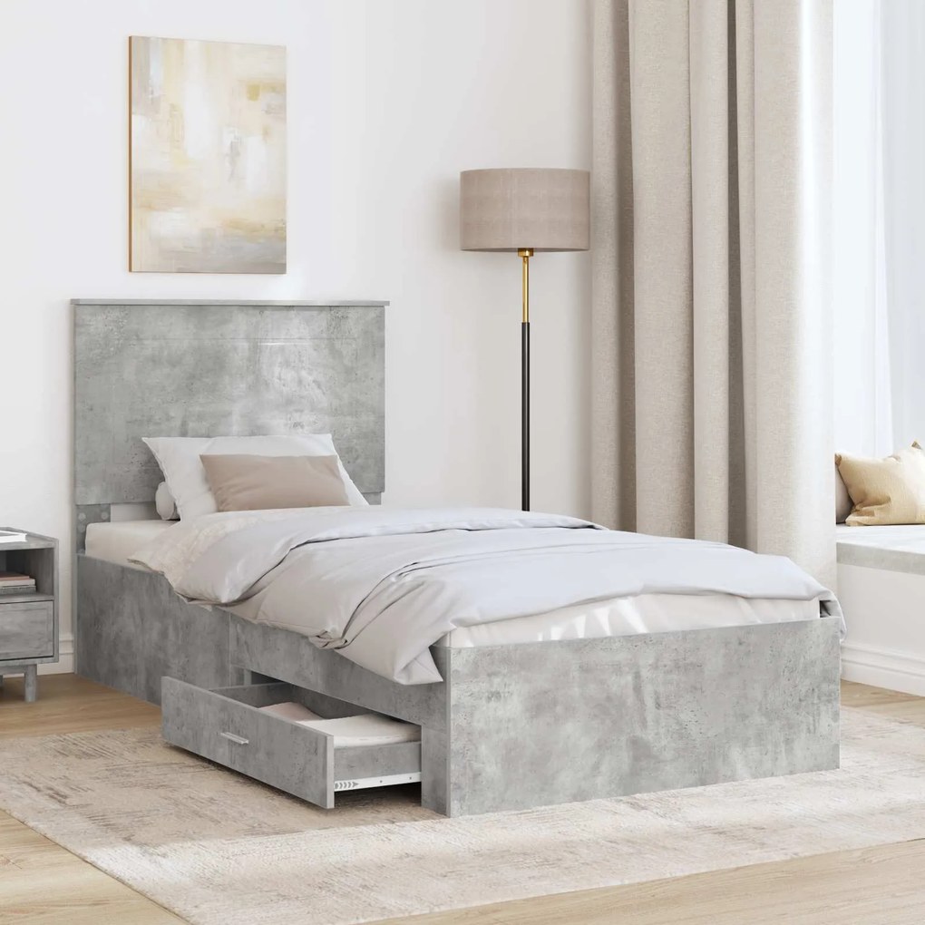 Rám postele s čelo Betonově šedá 100 x 200 cm Kompozitní dřevo 3409688