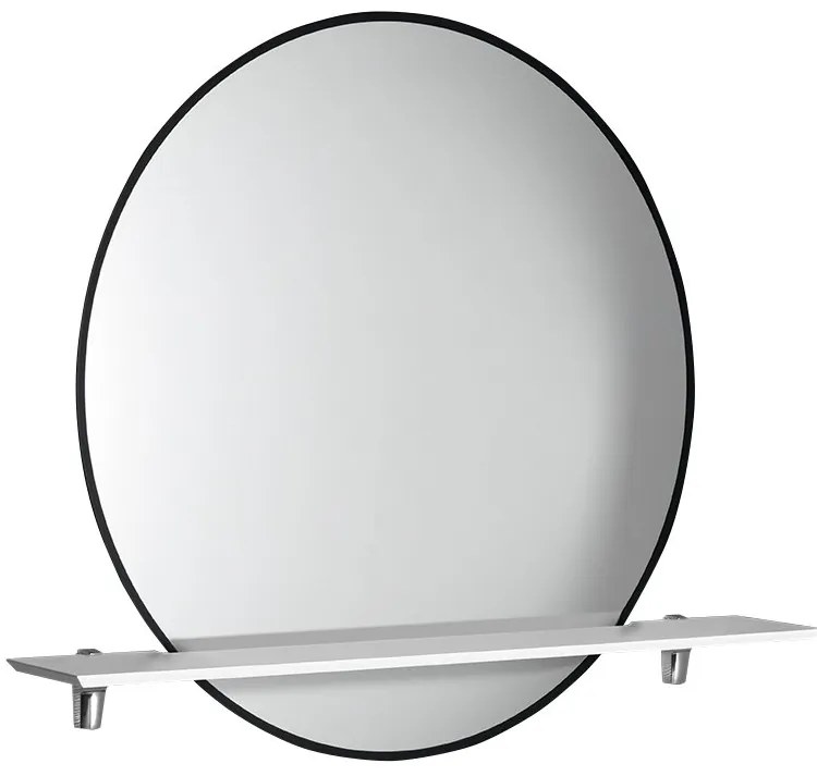 Sapho Sapho, SHARON LED podsvícené zrcadlo Ø 80cm s policí, černá mat, 31255CI-01