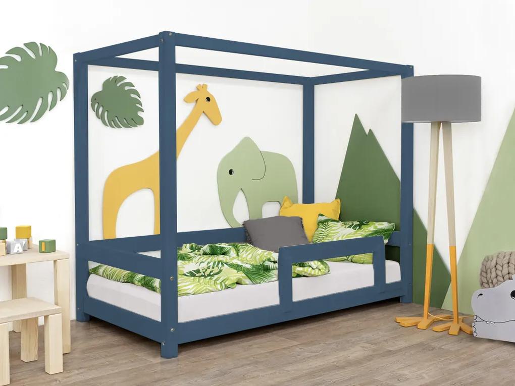 Benlemi Dětská postel s nebesy a bočnicí BUNKY Zvolte barvu: Šalvějová zelená, Zvolte rozměr: 80x160 cm