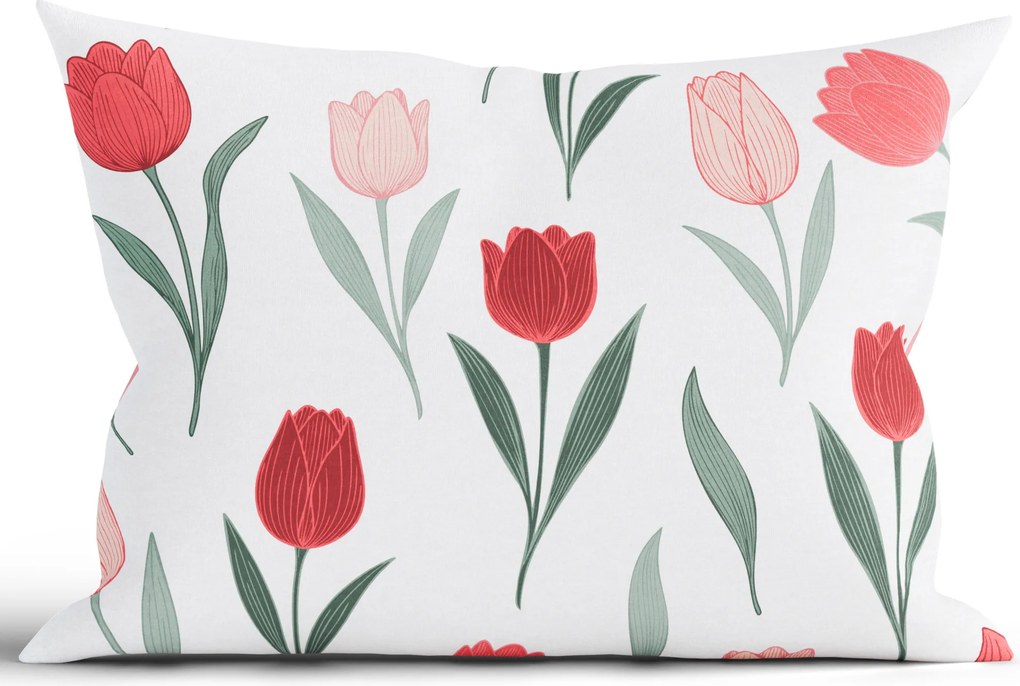 MK Lůžkoviny Bavlněný povlak na polštář Renforcé 50 x 70 cm - Květy tulipánů červené