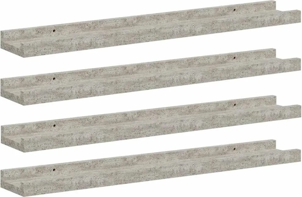 Nástěnné police 4 ks betonově šedé 60 x 9 x 3 cm 326705