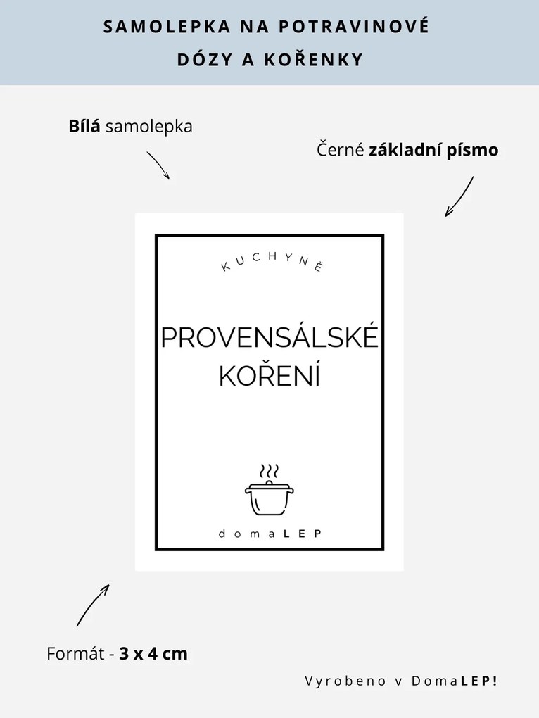 Samolepka na kořenky PROVENSÁLSKÉ KOŘENÍ bílá 3 × 4 cm základní písmo