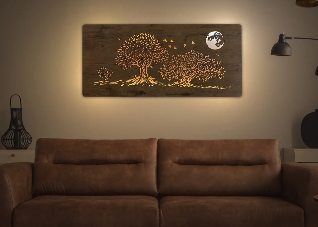 Li-Go "Tři duby a měsíc" světelný obraz 230V 110x50 cm provedení povrchu: bílá
