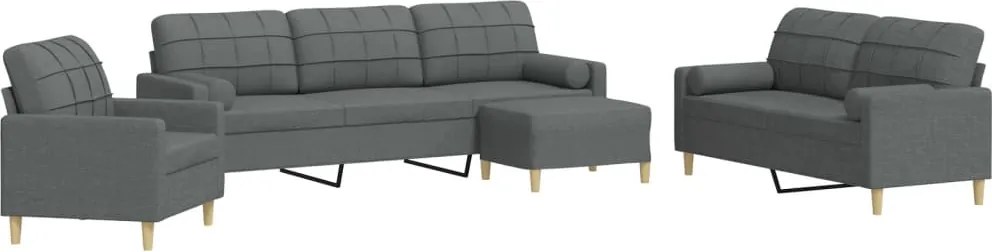 4dílná sedací souprava s podnožkou a polštáři tmavě šedá textil 3278312