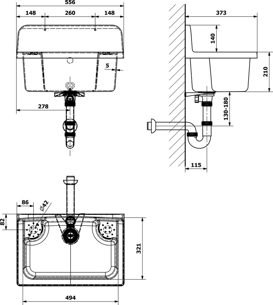 Aqualine PI5052 závěsná výlevka 55 x 37 cm