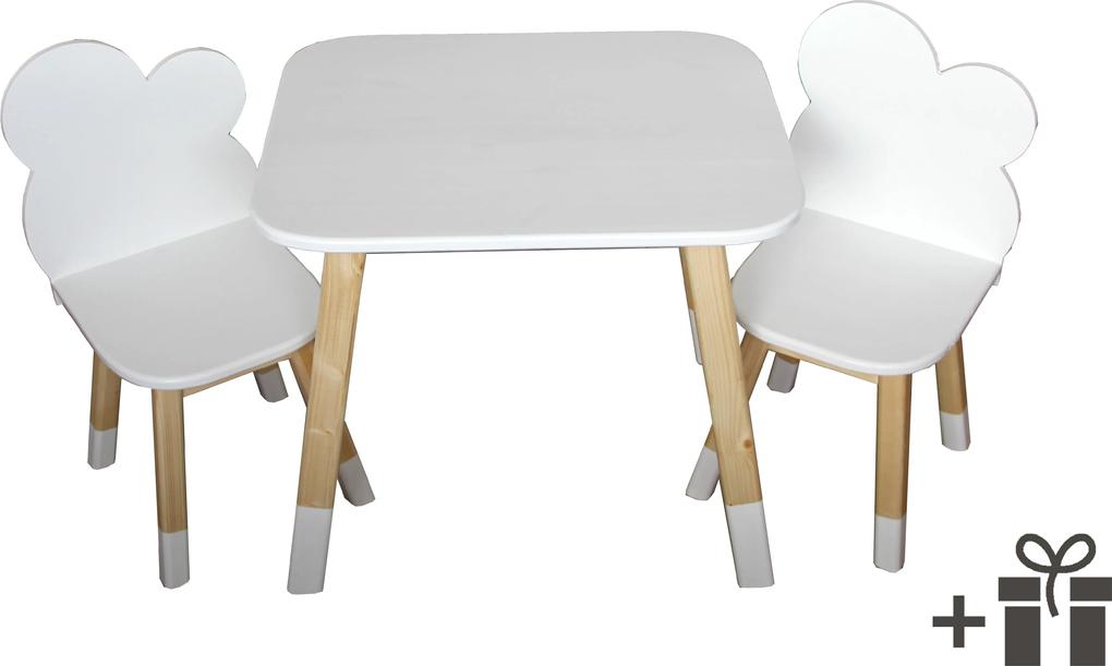 Set dětského nábytku (stoleček + 2 x židlička) mráček + DÁREK barva: Bílá