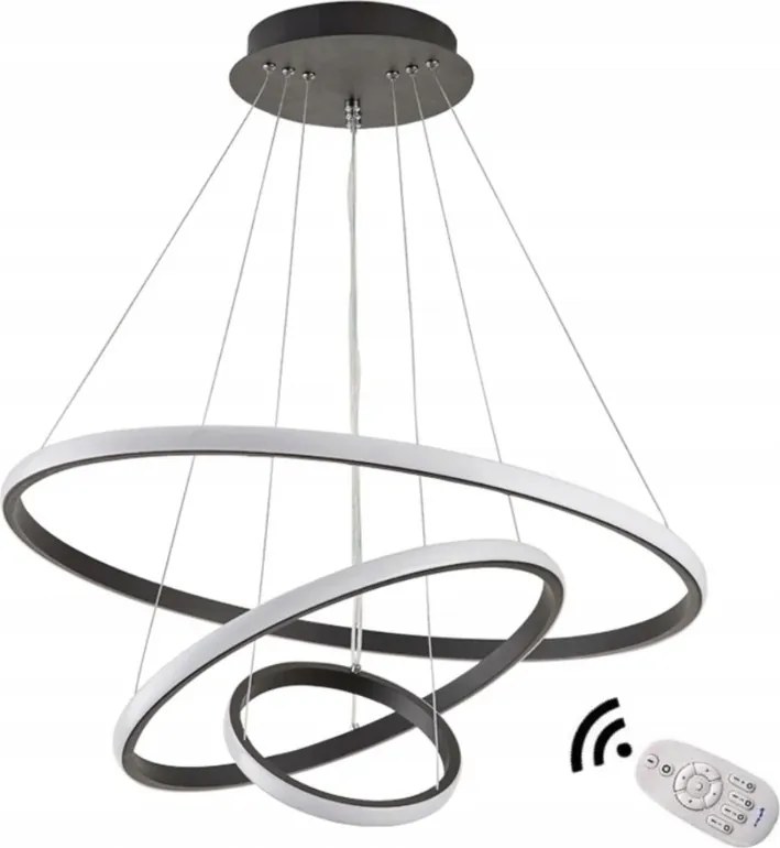 Lustr Závěsná Lampa Regulovatelná Led Ring Černá 20/40/60 cm 100 W