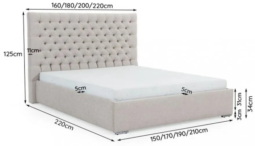 Elegantní čalouněná postel FEATHER 160x200 cm Monolith 1 Ano přidat pufu