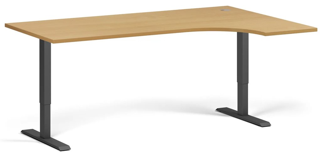 Rohový výškově nastavitelný stůl, 180x120 cm, 1 motor, L/P, černá podnož, buk