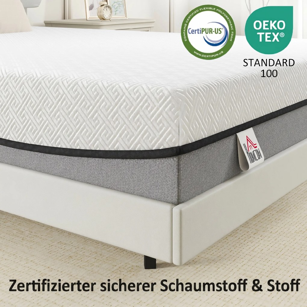 HOMCOM Matrace 140x200 cm H3 středně tvrdá, výška 20 cm, ergonomická, prodyšná z gelové paměťové pěny, Öko-Tex & CertiPUR