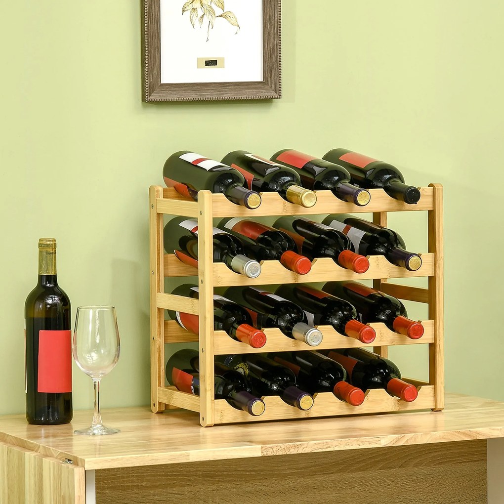 HOMCOM Bambusový stojan na víno na 16 lahví 43x23,5x38cm, stylový design z přírodního dřeva do kuchyně a obývacího pokoje